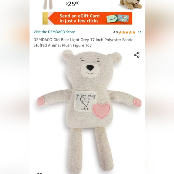 Demdaco | Toys | Demdaco Girl Bear Light Grey 7 Inch Polyester Stuffed ...